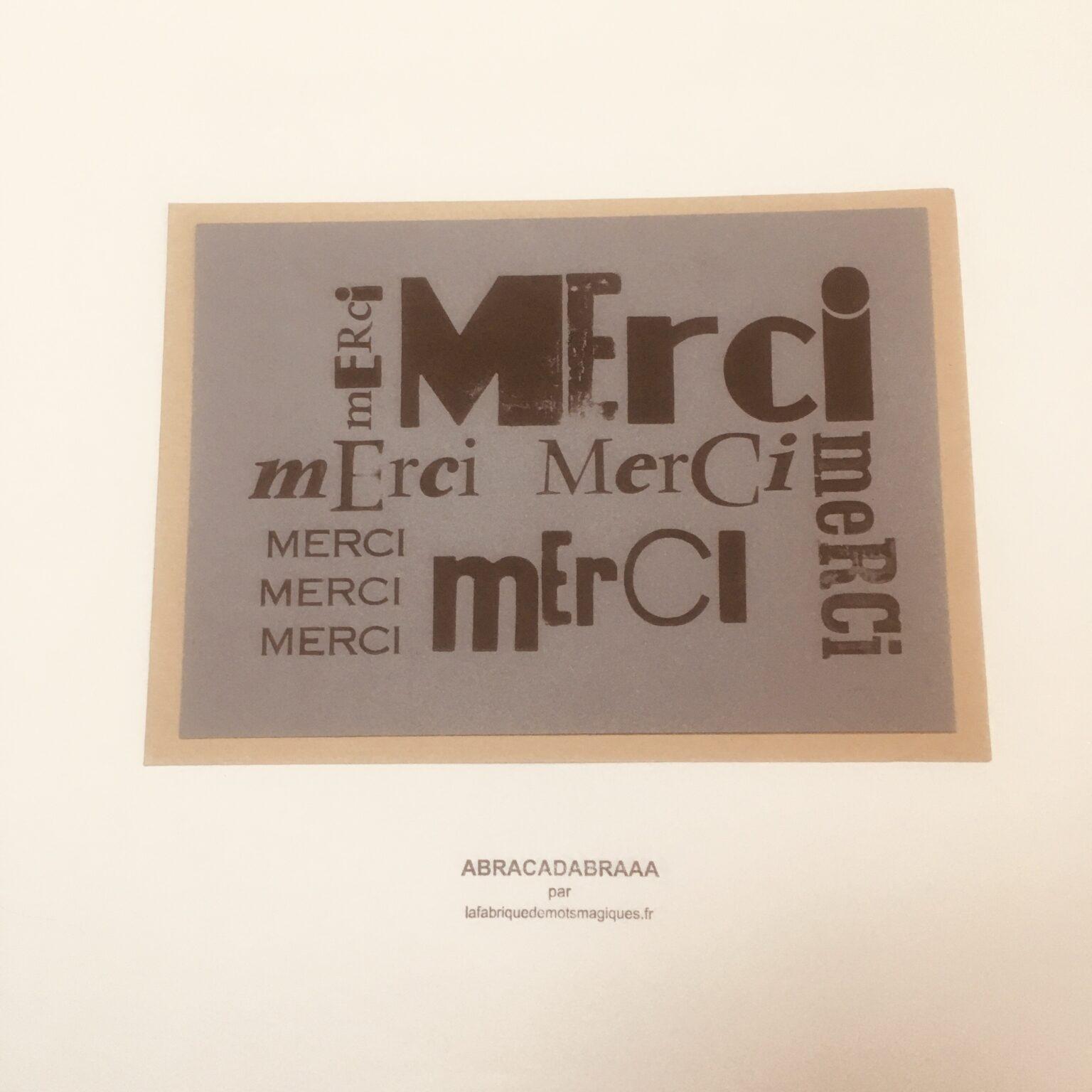 CARTE MERCI, merci, MERCI, merci | La fabrique de Mots Magiques