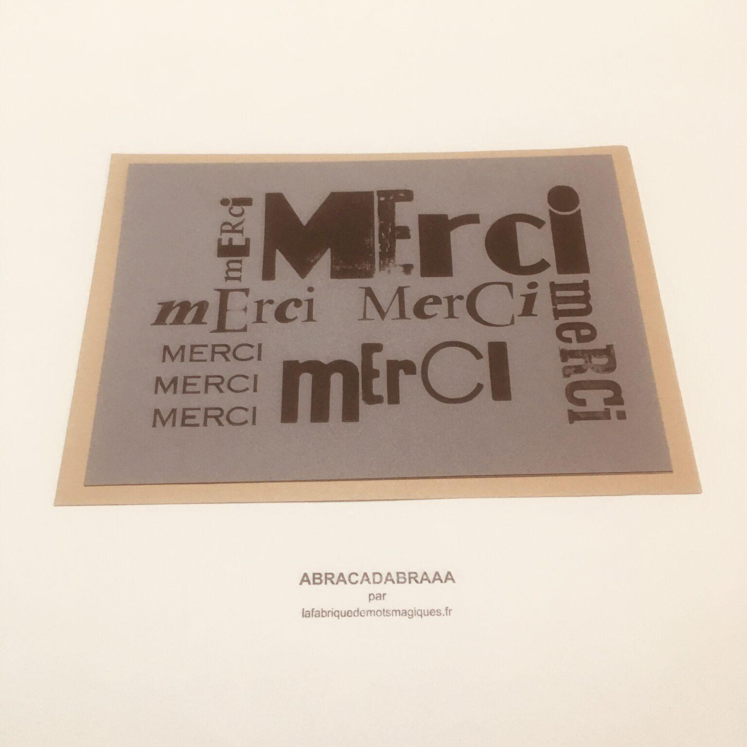 CARTE MERCI, merci, MERCI, merci | La fabrique de Mots Magiques