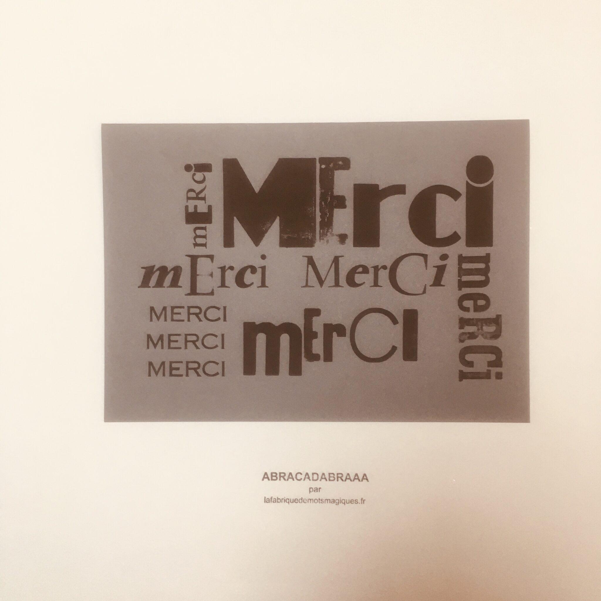 CARTE MERCI, merci, MERCI, merci | La fabrique de Mots Magiques